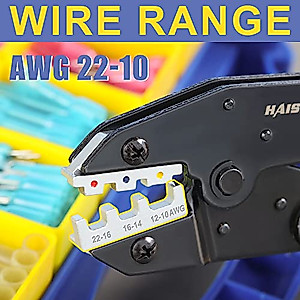 haisstronica Crimping Tool For Heat Shrink Connectors-AWG 22-10 Ratchet Wire Terminal Crimper-Ratcheting Crimper Tools-Available For Insulated Nylon Connectors and Electrical Wire Connectors HS-8327