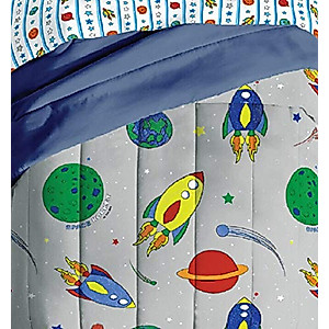 Dream Factory Space Rocket Ultra Soft Microfiber Comforter Set, Multi-Colored, Twin,2A745901MU