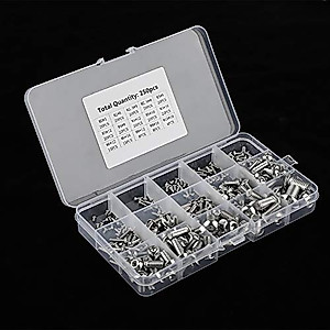 Screw Set, 250 Pieces M2/M2.5/M3/M4/M5/M6/M8/M10 Machine Screw Set for Laptop/Keyboard/Telephone/PC