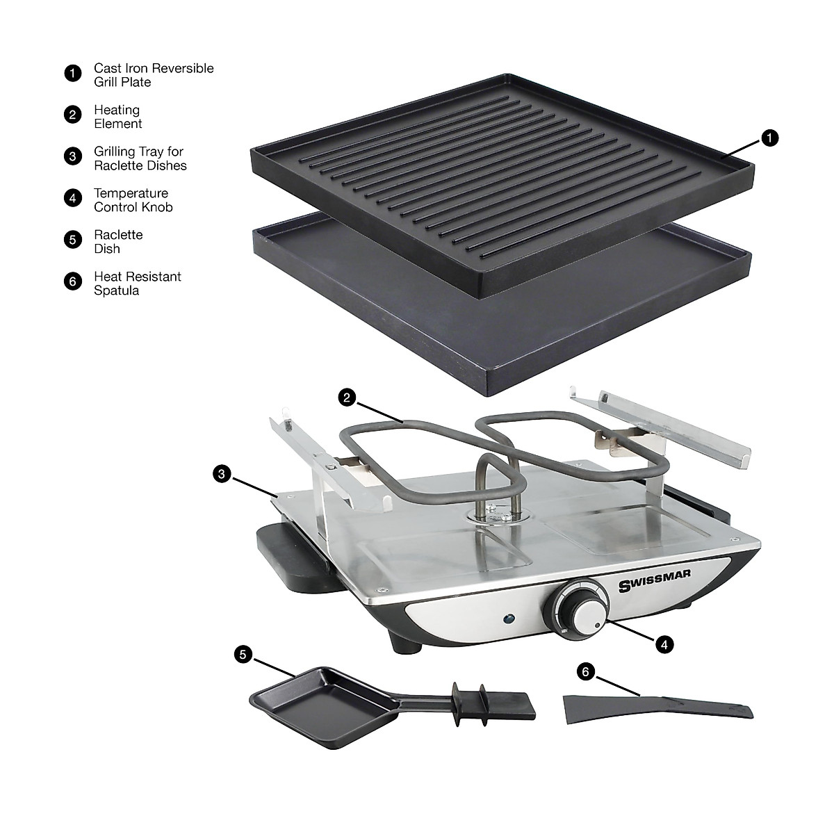 Swissmar Geneva 4-Person Stainless Steel Raclette