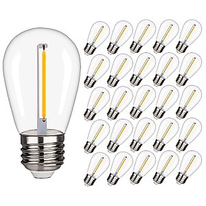 S14 Replacement LED Light Bulbs E26 Base Vintage LED Edison Filament Bulbs 2W Equivalent to 20W Warm White 2200k Outdoor String Light Bulbs Clear Plastic Shatterproof & Waterproof Led Bulbs (15Pack)