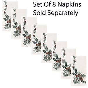 Lintex Festive Berry Black Plaid Country Rustic Bordered Christmas Tablecloth, Cottage Check and Holly Bordered Xmas and Holiday Print Easy Care Fabric Tablecloth, 70 Inch Round