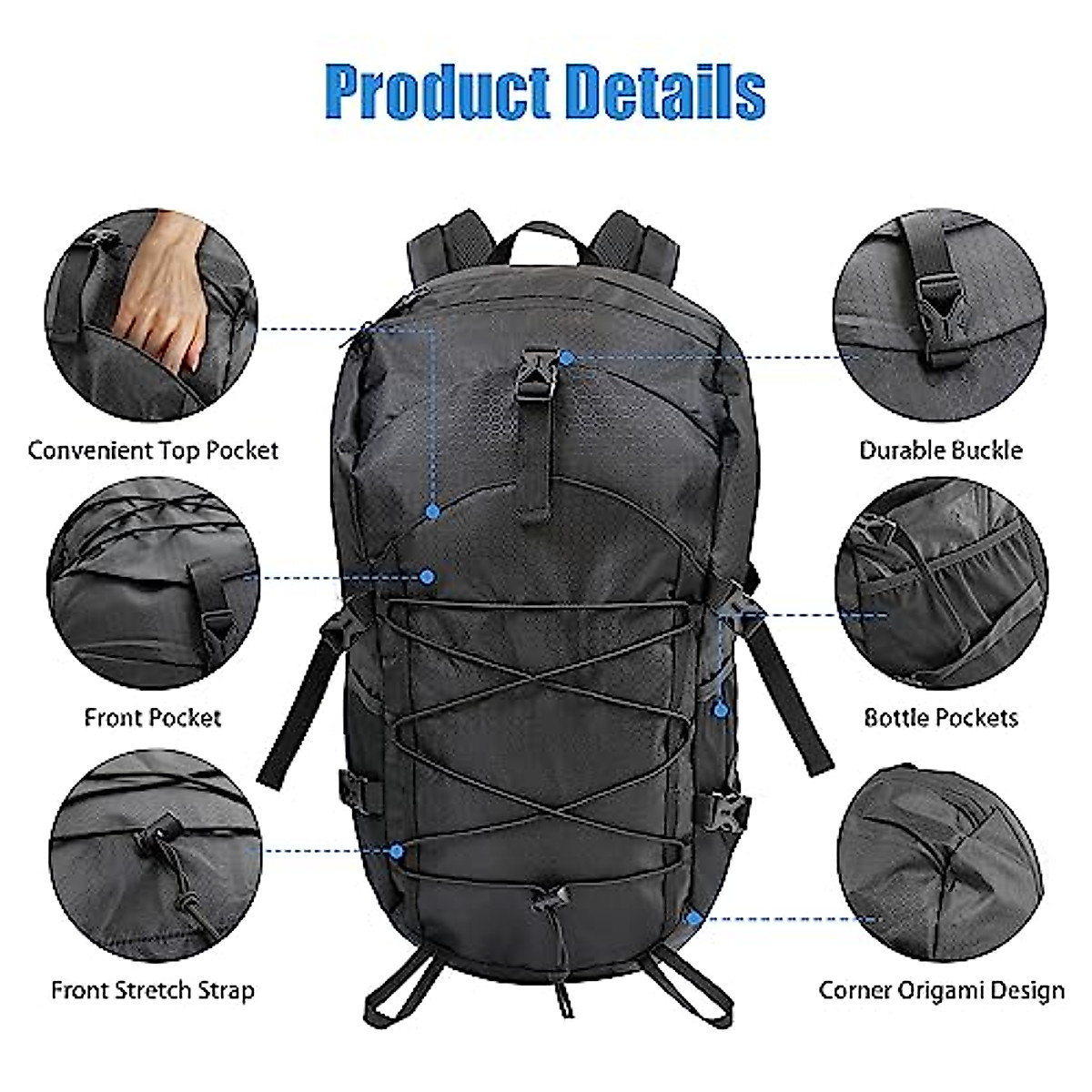 Zavothy 35L Hiking Backpack Men Small Camping Backpack for Women Waterproof Hiking Daypacks Lightweight Travel Backpack Carry On Black