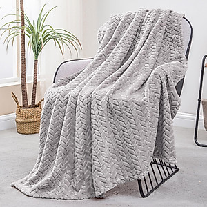 Exclusivo Mezcla Light Grey Fleece Throw Blanket for Couch and Bed, 50x70 Inches Soft Cozy 3D Decorative Jacquard Flannel Blankets, Lightweight Fuzzy Plush Warm Throws for All Seasons