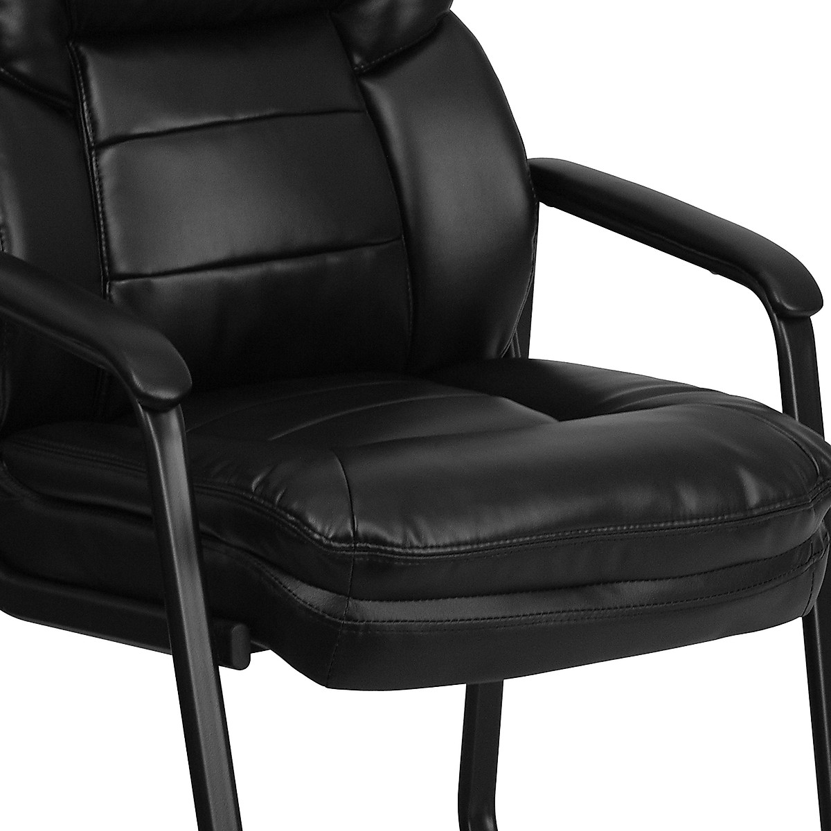 Flash Furniture Black LeatherSoft Executive Side Reception Chair with Lumbar Support and Sled Base