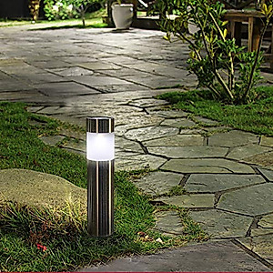 Solar Bollard Lights Outdoor - 6 Pack Stainless Steel Warm White LED Landscape Lights Waterproof Decorative Lighting for Backyard Lawn Patio (Silver.)