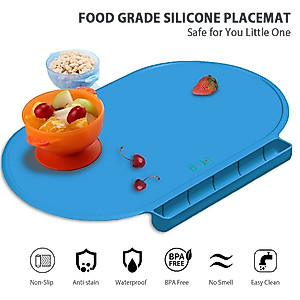 Placemats for Baby, Stain-Resistant Silicone Toddler Food Mats for Baby Eating, Dining Table Mat for Restaurant, Baby Blue