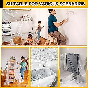 8 Pack Plastic Drop Cloth, 9x12 Ft Plastic Sheeting for Painting, Dust-Proof Tear-Resistant Painters Plastic Tarp Cloth for Furniture Floor Sofa Protector Cover Durable & Thick