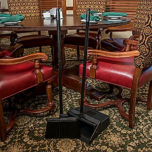 Carlisle FoodService Products Duo-Pan Upright Dust Pan and Broom Broom Set with Clip for Floor Cleaning, Restaurants, Office, And Janitorial Use, Plastic, 36 Inches, Black