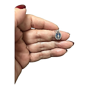 Catholica Shop Our Lady of Grace Mini Miraculous Medal Pendant - Silver Tone with Blue Enamel - Made in Italy. Pack of 12 Units.