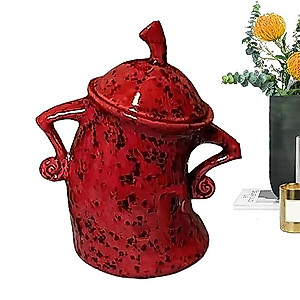 YYPLIAN Canister With Attitude, Large Ceramics Jar with Lid, Cute Creative Food Storage Jar with Airtight for Coffee, Tea, Sugar, and Spices (Red)