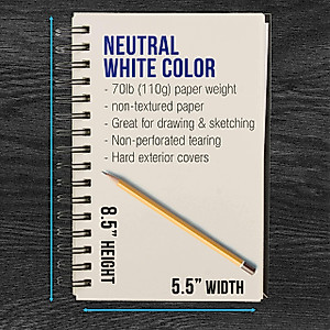 U.S. Art Supply 5.5" x 8.5" Premium Hardbound Sketch Book, Pack of 2, 80 Sheets Each, 70 lb (110gsm) - Hardcover Spiral Bound Artist Field Sketch Pad, Acid-Free Drawing Paper - Kids, Adults, Students