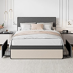 Amyove Queen Size Bed Frame with 2 Storage Drawers, Grey Queen Platform Upholstered Bed Frame with Headboard, Mattress Foundation with Steel Slats Support, No Box Spring Needed (Queen)