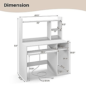 Giantex White Computer Desk with Hutch and Bookshelf, 43.5" Computer PC Table with Keyboard Tray & CPU Stand, Modern Writing Desk Workstation for Home Office