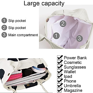 Trendlooks Large Corduroy Tote Bag Lightweight Reusable Canvas Purse for Women Girls Enjoy Your Life Label (XL,COW PRINT)