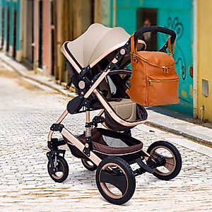 Minsong Diaper Bag Backpack,Fashion Leather Mommy Backpacks,Travel Toddler Baby Diaper Bags with in Bag Organizer and Changing Pad (Brown)