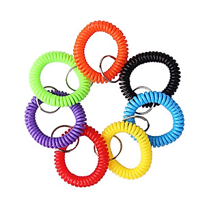 Arroyner 70Pcs Colorful Stretchy Keychain Bracelet Spiral Wristband Keychain for Outdoor, Gym