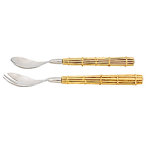 Creative Co-Op Stainless Steel Rattan Wrapped Handles, Set of 2 Styles Salad Servers, Natural