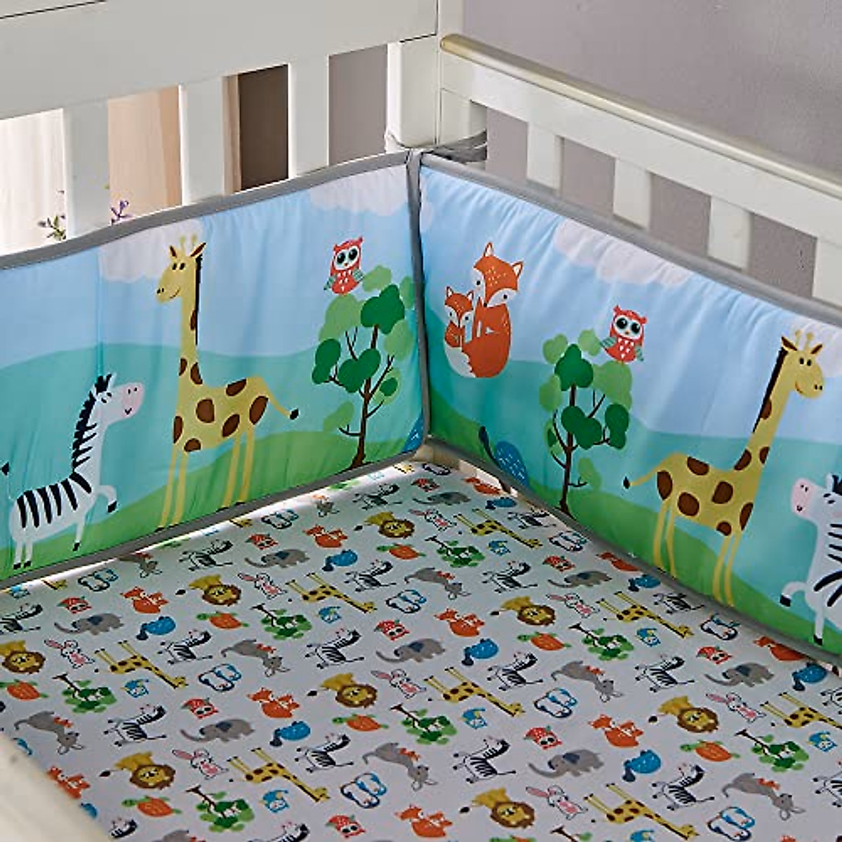 4Pcs Crib Bumpers Padded Crib Liner for Baby Boys Girls, Breathable Baby Crib Bumper Pads for Sides Mesh Crib Liners, Soft Cotton Crib Protector Bumper Thick Bumper Pads for Baby Toddler Crib Covers