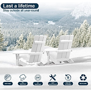 MXIMU Modern Adirondack Chairs Set of 6 Weather Resistant with Cup Holder Oversize Plastic Fire Pit Chairs Plastic Outdoor Chairs for Firepit Area Seating (White)