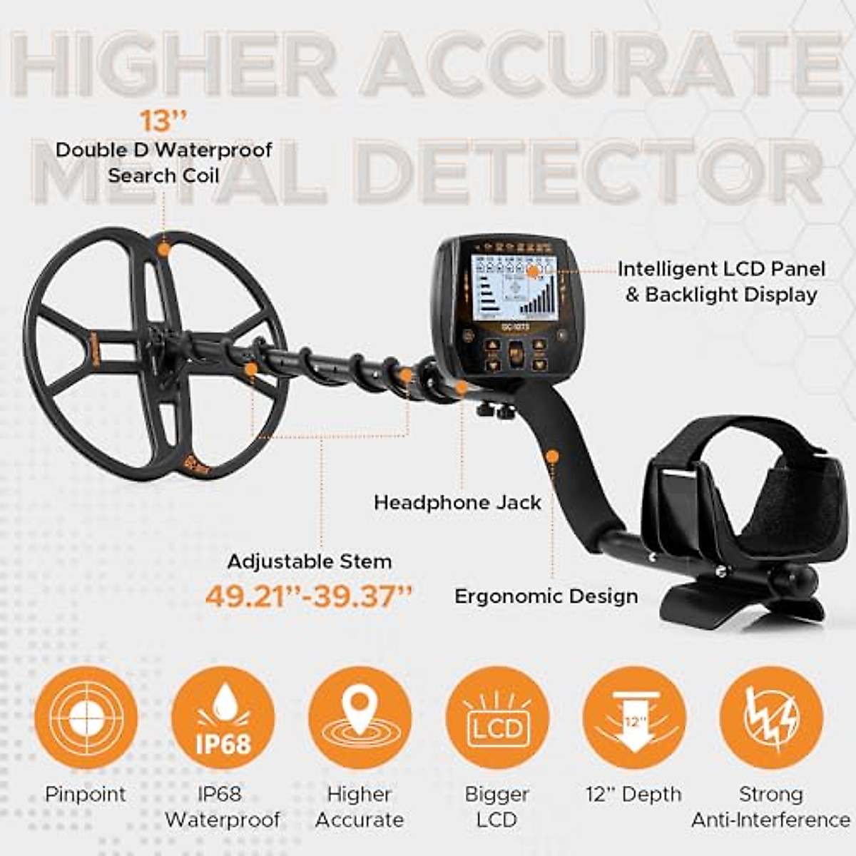 Metal Detector for Adults - High Sensitivity, Waterproof 10'' Search Coil, Adjustable LCD Backlight, 4 Professional Modes of Detection with Pinpoint Accuracy Gold Detector