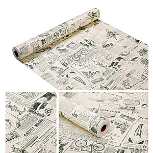 Vintage Newspaper Vinyl Contact Paper Wallpaper Self Adhesive Cabinet Shelf Drawer Liner for Kitchen Bathroom Backsplash Countertop Cupboard Table Desk Wall Decor (17.7 x 117 Inches,Smooth)