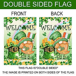 St Patricks Day Flag, St. Patrick's Day Flags 28 x 40 Double Sided, Saint Patricks Day Burlap House Flag with Leprechaun Gnomes Shamrock Clover Green Hat Welcome Signs for Outdoor Lawn Garden Decor