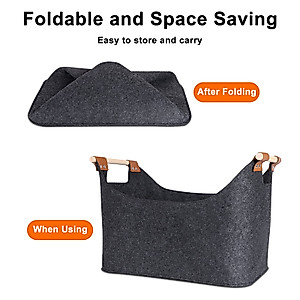 Sindax Storage Basket Felt, Foldable Storage Bin with Wood Handles, Storage Box for Office Bedroom Nursery Laundry Books Clothes Toys Organizing - 15.7" x 9.8" x 11" Grey