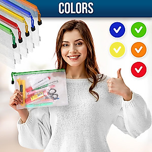 5 Pack Mesh Zipper Pouch Bags A5-9.5x7.1 in Plastic Zipper Pouches for Organizing Mesh Pouch with Zippers Bags for Organizing Meshed Zippered Bag Office Supplies Travel Accessories Receipts Makeup