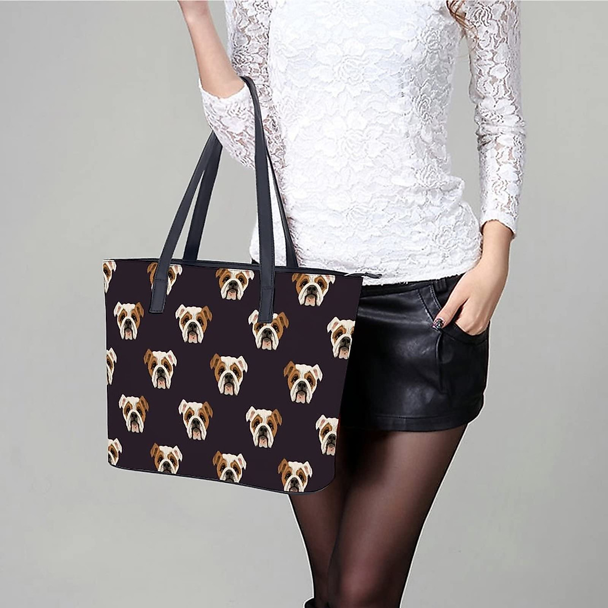 Dog Breed Bulldog Women's Tote Bag PU Leather Shoulder Bag Handbags Purse For Work Shopping Travel