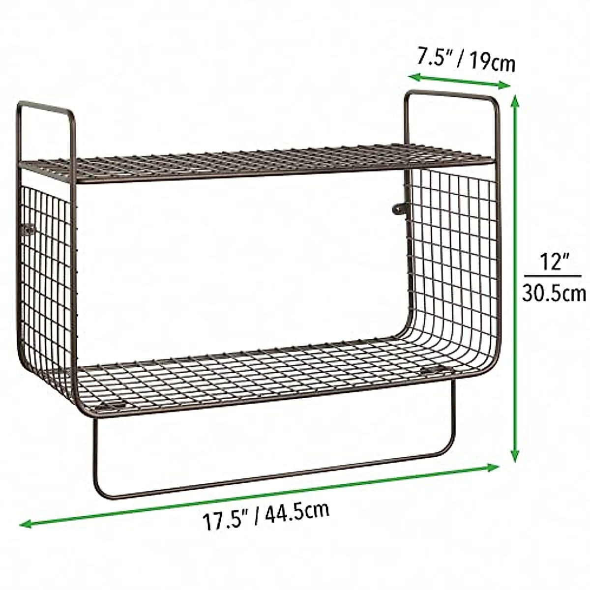 mDesign Steel Wall Mount Towel Rack Storage Organizer Shelf Holder with Towel Bar - for Bathroom, Laundry Room, Kitchen, Garage - Holds Hand Towels, Washcloth - Concerto Collection - Bronze