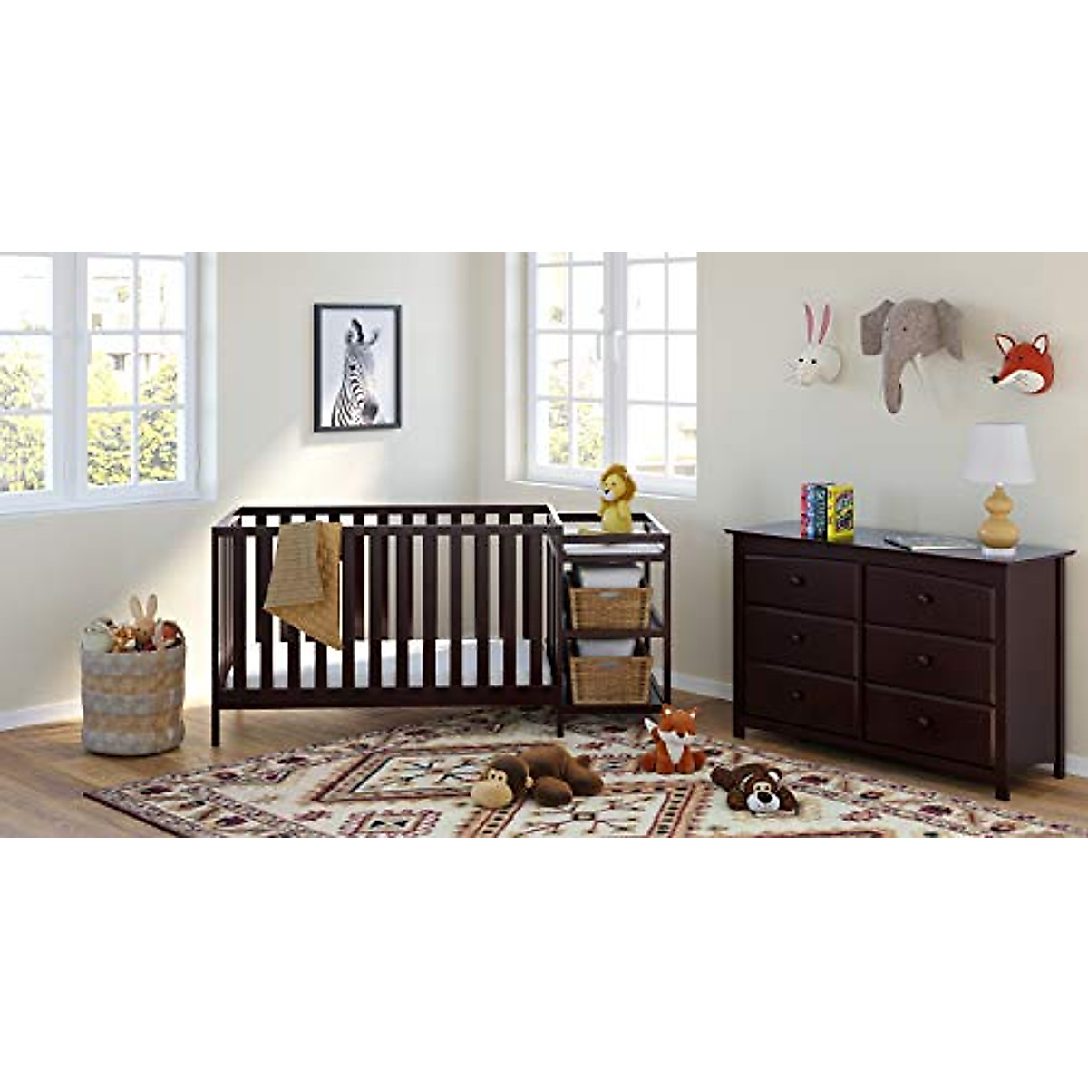 Storkcraft Pacific 4-in-1 Convertible Crib and Changer, Espresso Easily Converts to Toddler Bed, Day Bed or Full Bed, 3 Position Adjustable Height Mattress