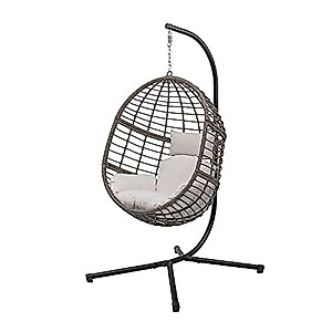 MAYPEX Outdoor Wicker Basket Swing Chair W Stand and Cushion White