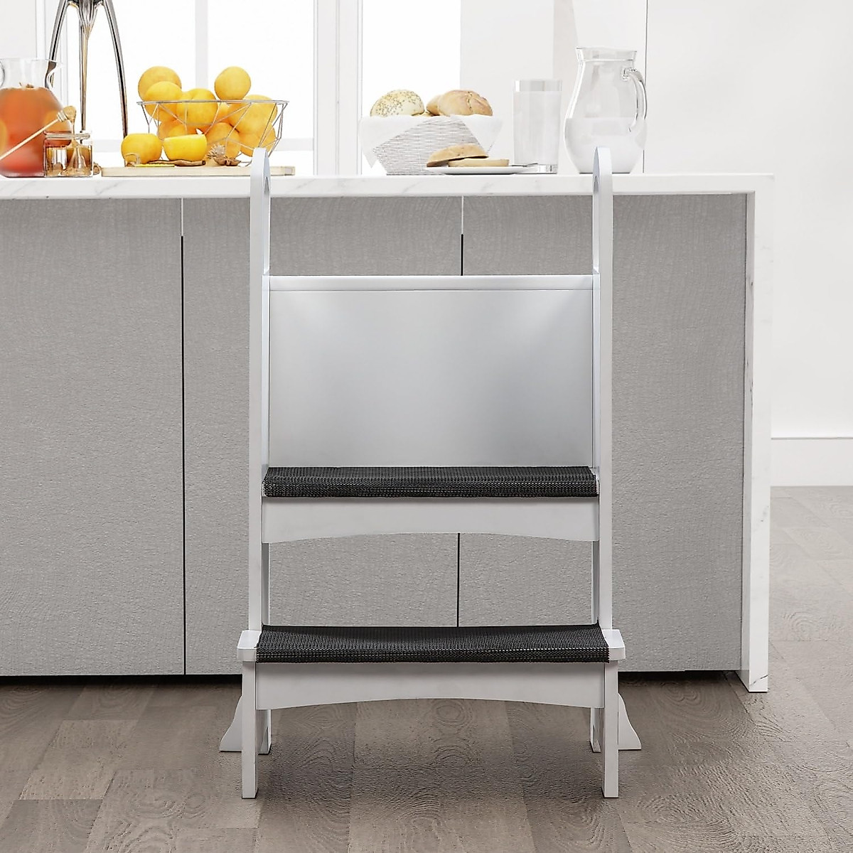 Kids Step to It Stool, Step Stool Chair Kitchen Step Stool for Kids, Wooden Stepping Stool for Kids, Empower Kids in The Kitchen with Step-Up Solutions by Naomi Home – Gray