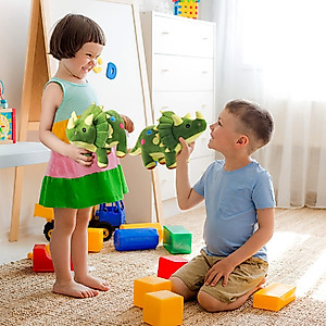 Dinosaur Plush Toy, 16" Stuffed Animal Triceratops Throw Plushie Pillow Doll, Soft Green Fluffy Friend Hugging Cushion - Present for Every Age & Occasion