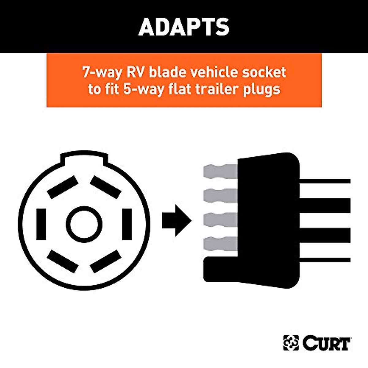 CURT 57281 5-Foot 7-Way RV Blade Vehicle-Side to 5-Way Flat Trailer Wiring Adapter Extension Harness