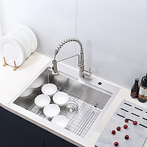 UFaucet 25×22 Drop in Kitchen Sink, 25 Inch Top Mount Stainless Steel Kitchen Sink, Modern Commercial Workstation Single Bowl Laundry Utility RV Sink with Accessories