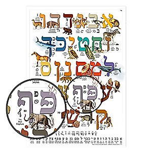 Hebrew Aleph Bet (Alef Bet) Animal Poster/Chart for Children with Print & Cursive Hebrew Alphabet (A3 11.7 x 16.5 in) Perfect for Hebrew Language Learner Beginners