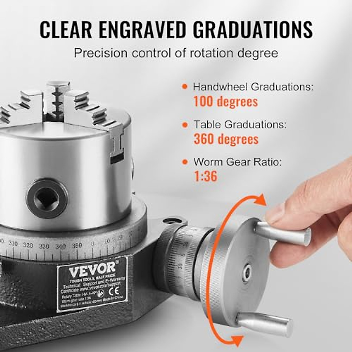 VEVOR Rotary Table for Milling Machines, 4''/ 100 mm, Horizontal Vertical Model Precision Milling Rotary Table, with 3.1''/80 mm 3-Jaw Chuck M10 T-Bolts Nuts, for Milling Engineering Indexing Tools