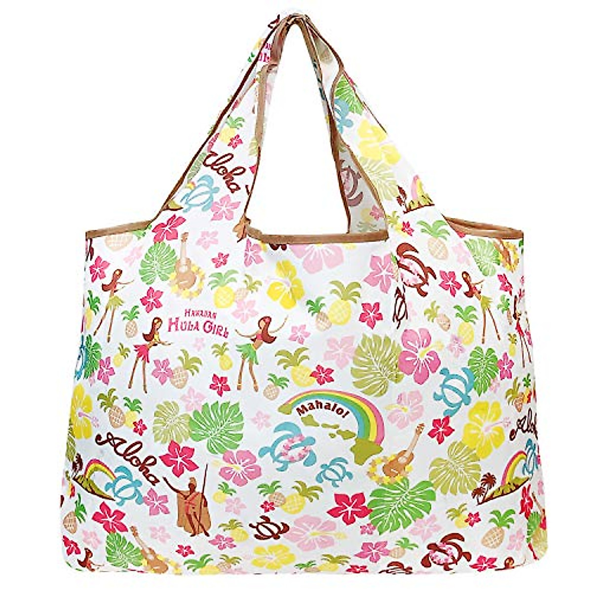 allydrew Large Foldable Tote Nylon Reusable Grocery Bags, 3 Pack, Aloha