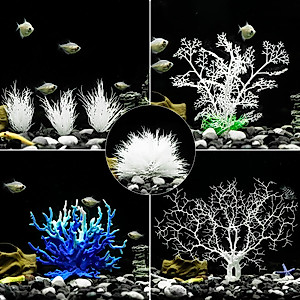 MyLifeUNIT Aquarium Plants, 7 Pack Artificial Coral Ornament for Fish Tank Decorations (White)