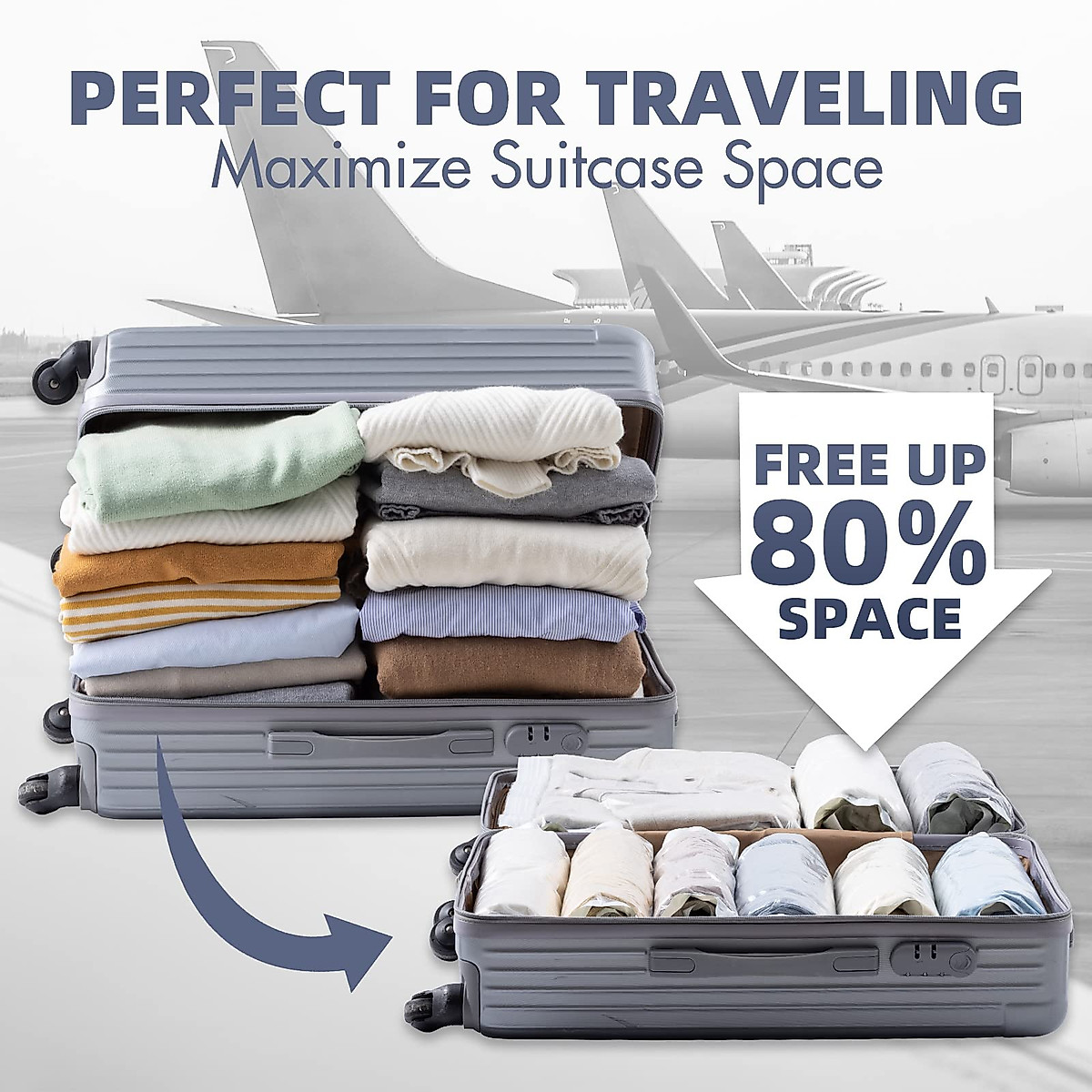 TAILI 12 Pack Travel Compression Bags, Roll Up Space Saver Bags (6 Large, 6 Medium), No Vacuum Needed Reusable Packing Bags for Luggage, Suitcase, Backpack, Travel Essentials