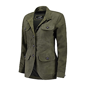 Jild Fancy 5-Button Four Pocket Double Back Slit Leather Blazer Women - Vintage Suede Look Cuff Sleeves Leather Jacket Women (ZC-Green-M)