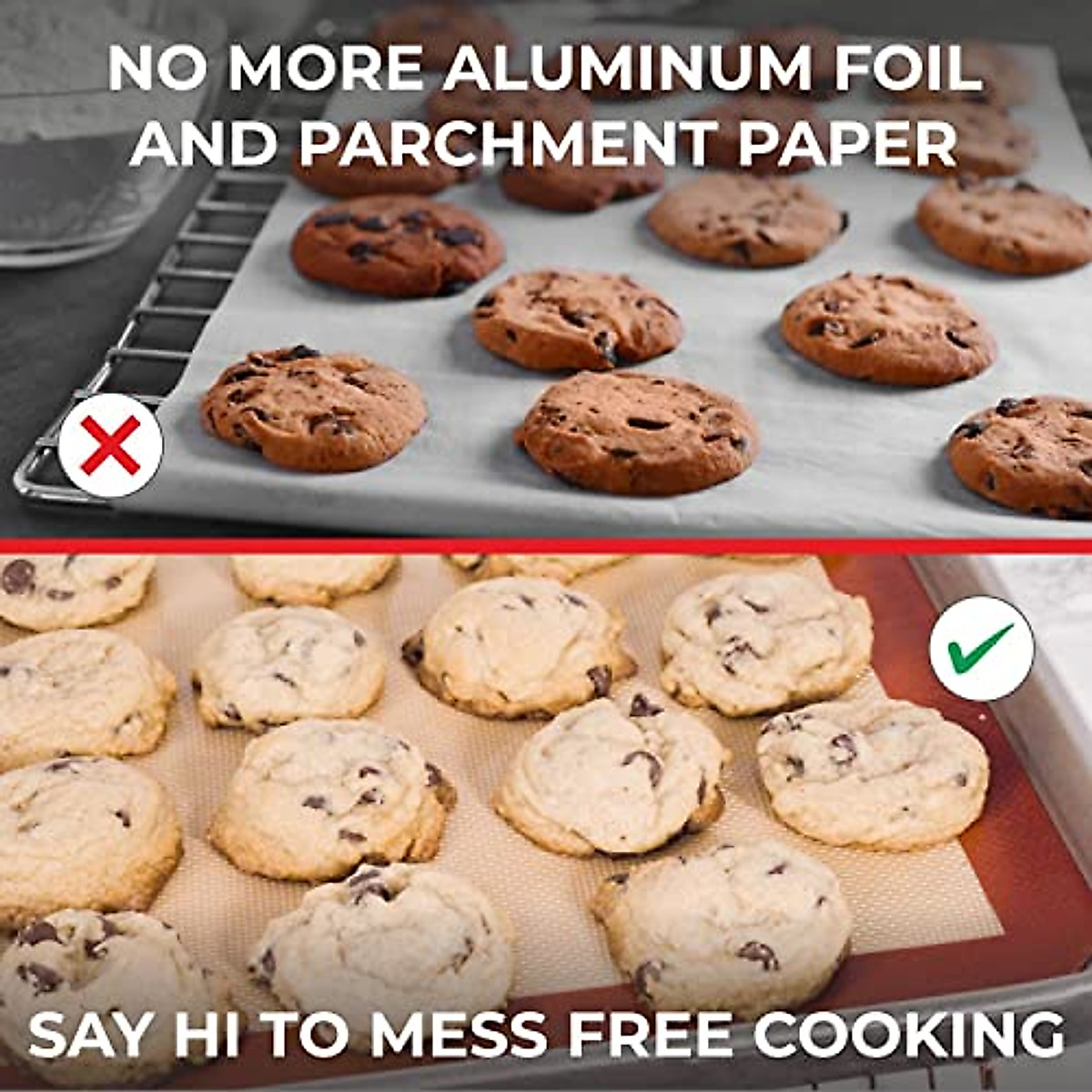 THE DAILY PREP Red Silicone Baking Mats, Nonstick Baking Sheets for Bake Pans & Rolling, Thick .75mm, Food Grade Oven Mat, Microwavable Silicone Sheet, Freezable- 11 5/8 in x 16.5 in (Pack Of 2)