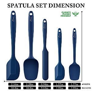 HOTEC Food Grade Silicone Rubber Spatula Set Kitchen Utensils for Baking, Cooking, and Mixing High Heat Resistant Non Stick Dishwasher Safe BPA-Free Classic Blue Set of 5