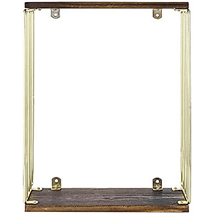 MyGift 2 Tier Modern Brass and Burnt Wood Floating Shelf, Decorative Shadow Box Wall Shelf