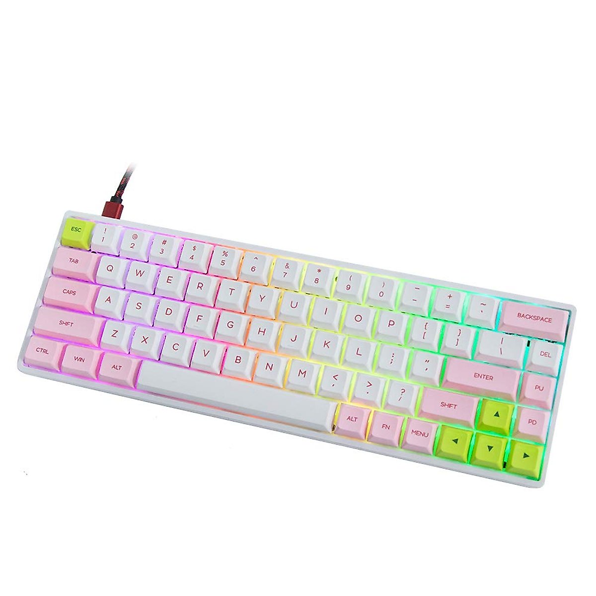 EPOMAKER SKYLOONG SK68S Hot-swap RGB Bluetooth5.1 Wireless/Wired Mechanical Keyboard with 1900mAh Battery, Dye-subbed PBT GSA Keycaps for Mac/Win/Android/iOS (Gateron Optical Red, Pink White)