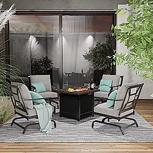 Grand patio 5PCS Patio Furniture Set with 29 in Fire Pit Iron Coated Outdoor Chairs with Gray Cushions Propane Gas Fire Table