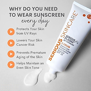 Serious Skincare Serious-C3 Plasma Vitamin C Day Trio - C Cream Daytime Moisturizer SPF 30 2 oz, Vitamin C Serum Skin Conditioner 1 oz. and C-Eye Treatment 0.5 oz.- For Smooth Radiant Skin