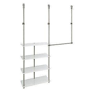 ClosetMaid 55300 Closet Maximizer with (4) Shelves & Double Hang Rod, Tool Free Add On Unit, White Finish & 31220 Double Hang Closet Rod, Nickel